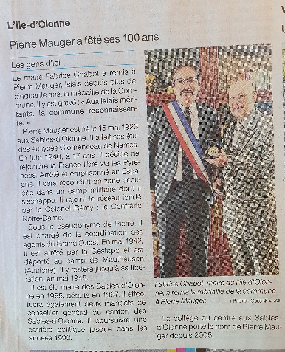 Mai 2023 : Pierre Mauger fête ses 100 ans ! | Centre Vendéen de ...